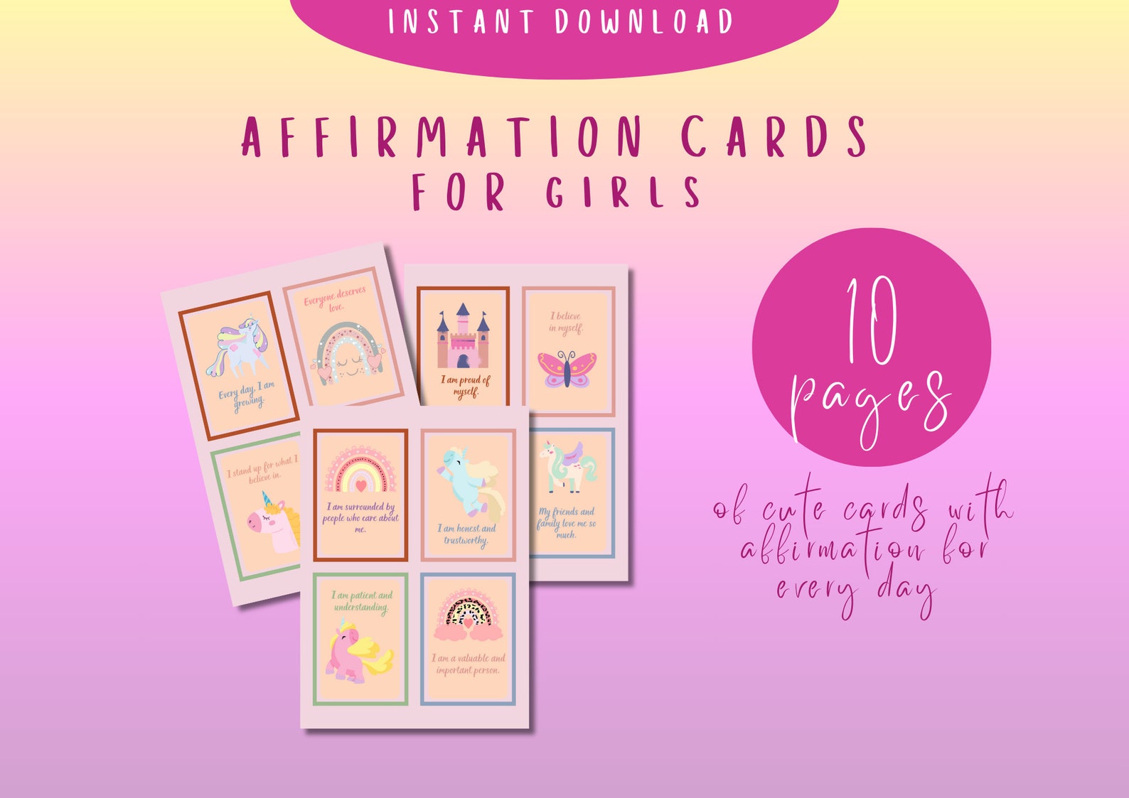 Printable Affirmation Cards for Girls, Printable Cards , Motivational ...