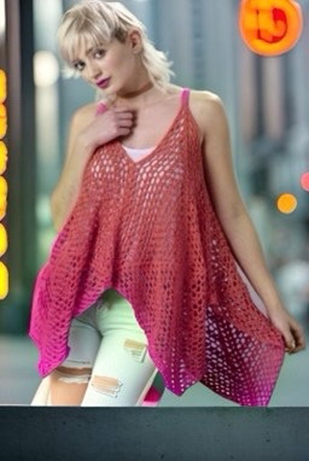 Crochet Pattern Tank Top-handkerchief Hem 4 Big Granny Squares-s-xl ...