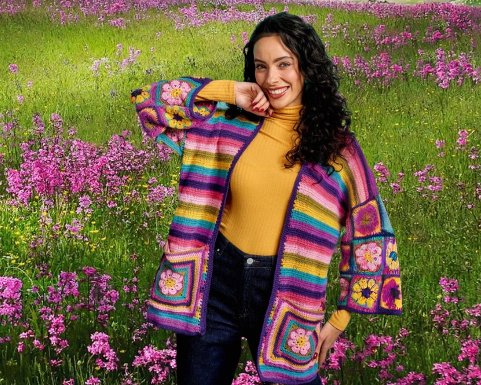 Crochet Cardigan Sweater Pattern-arms of Granny Squares Pockets Match ...