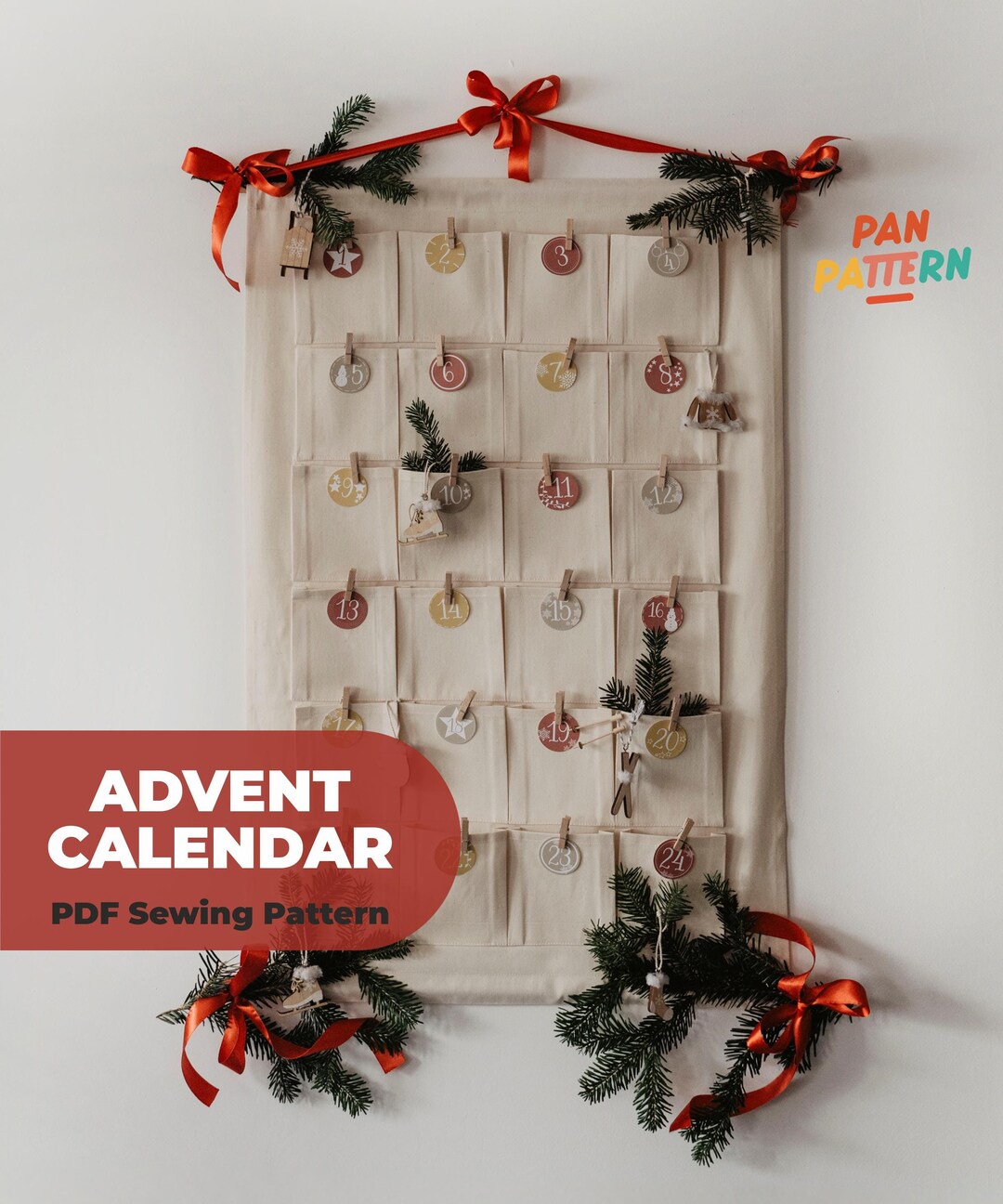 Advent Calendar PDF Sewing Pattern Christmas Decoration Wall Organizer ...