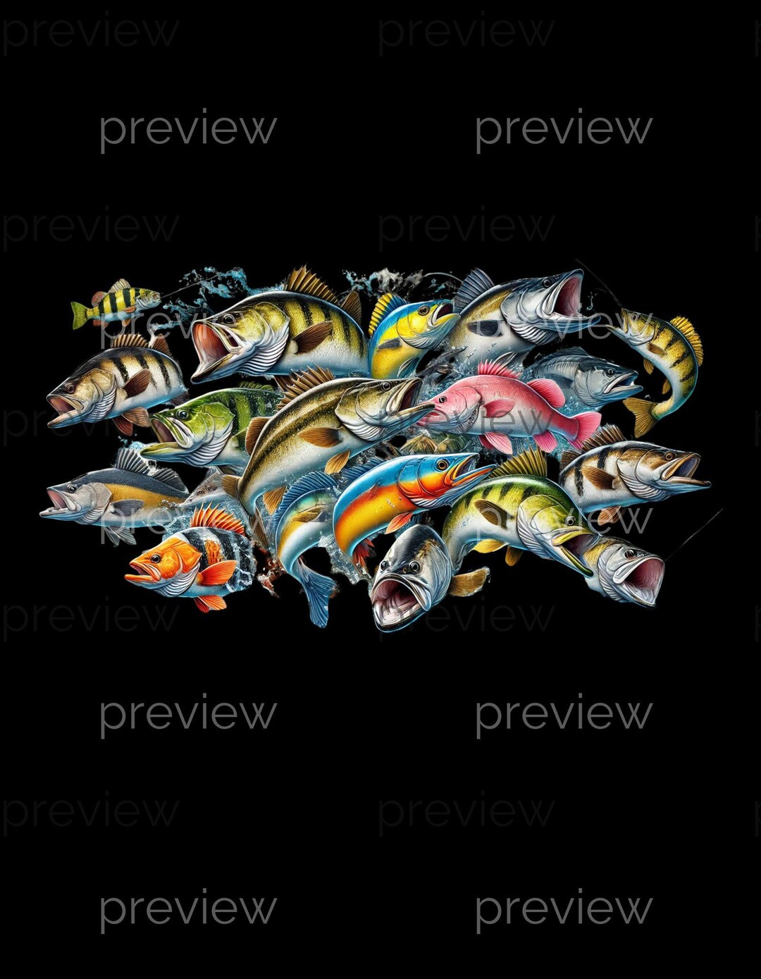 Vibrant Fish Species Illustration DTF Print Digital Art Instant ...
