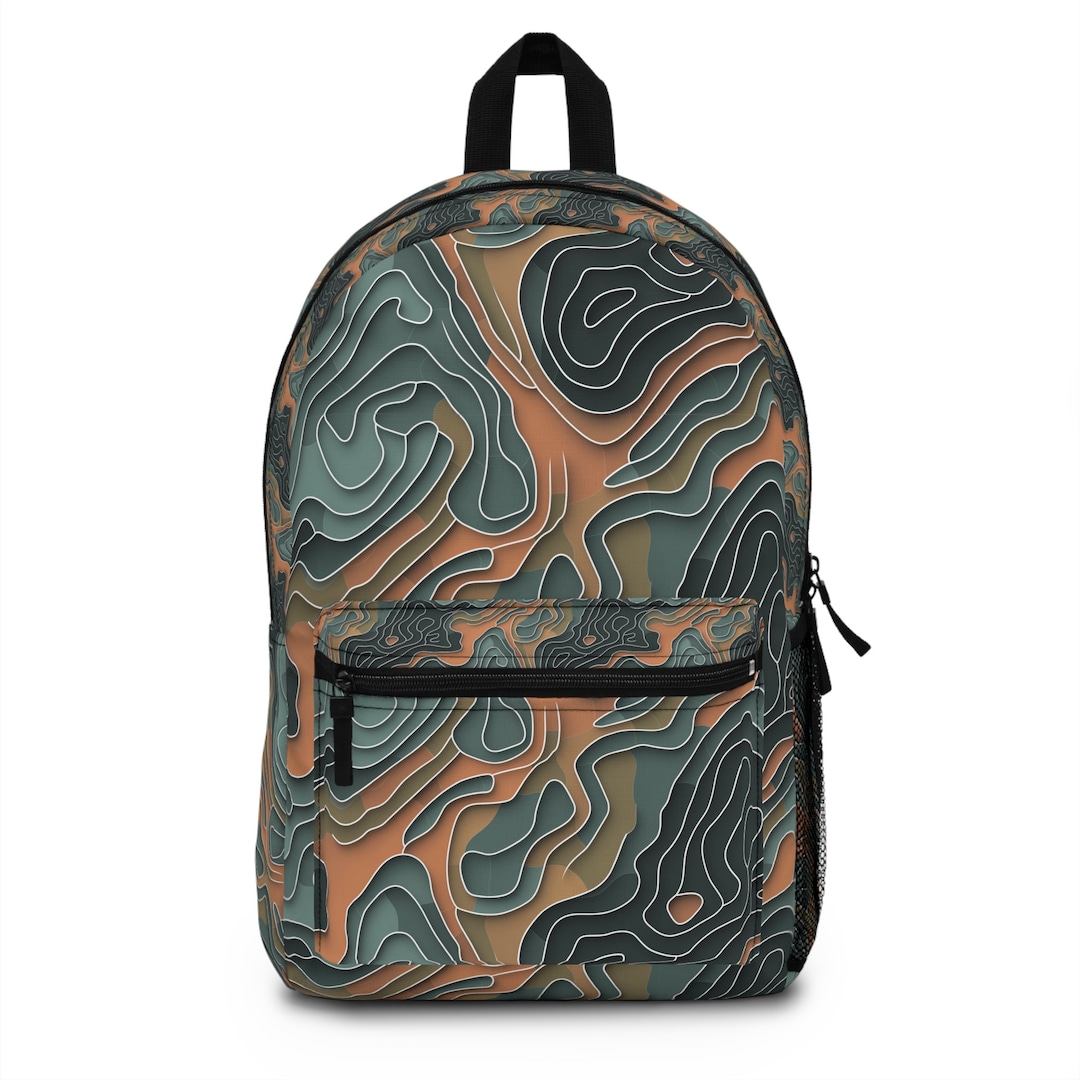 Earth Tone Topographic Backpack Custom Student Bag School Backpack ...