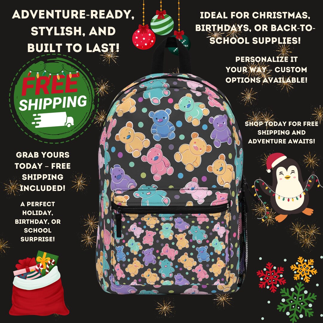 Cute Teddy Bear Backpack Pastel Kids School Bag Colorful Bear Print ...