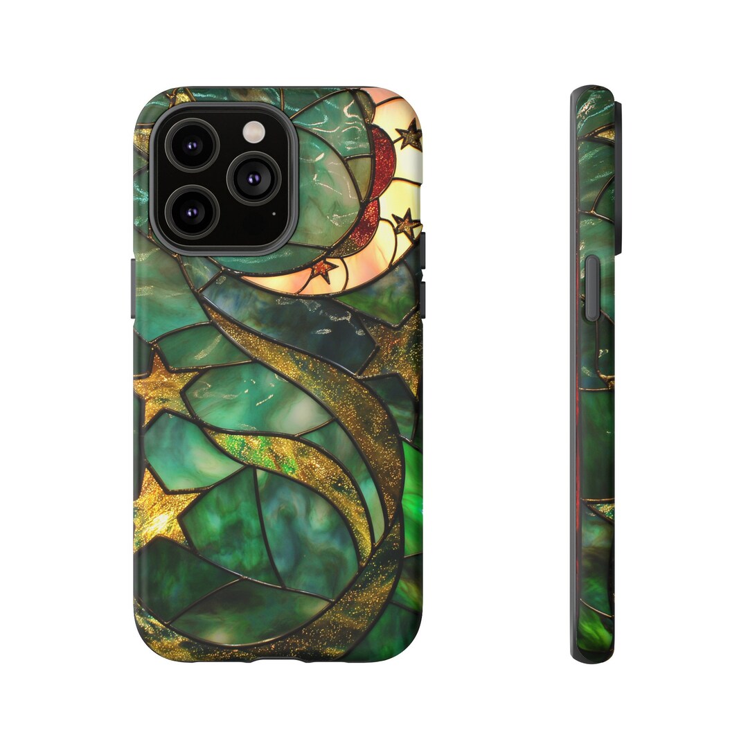 Celestial Stained Glass Moon and Stars Phone Case Faux Stain Glass ...