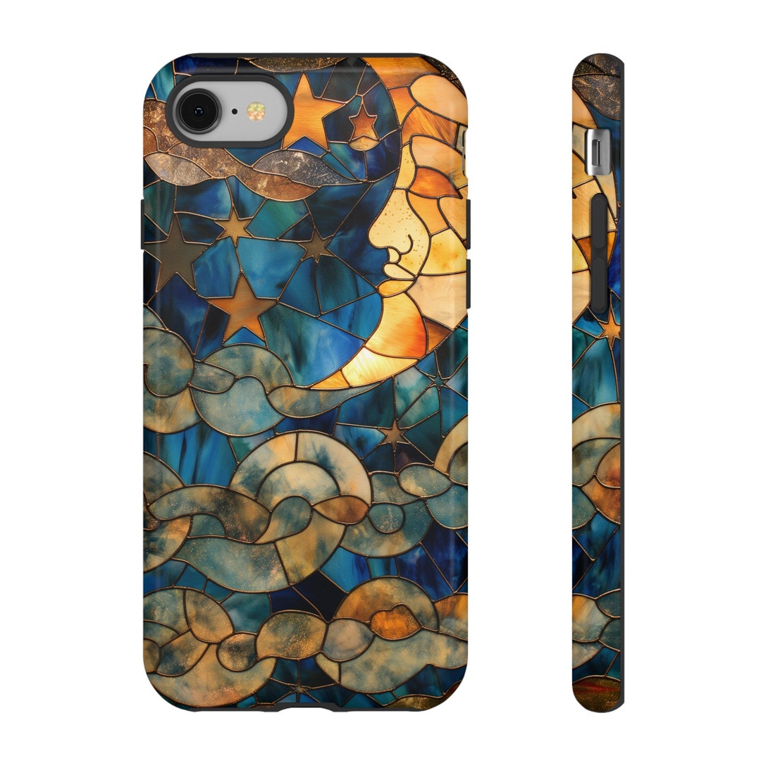 Celestial Stained Glass Moon and Stars Phone Case Starry Night iPhone ...