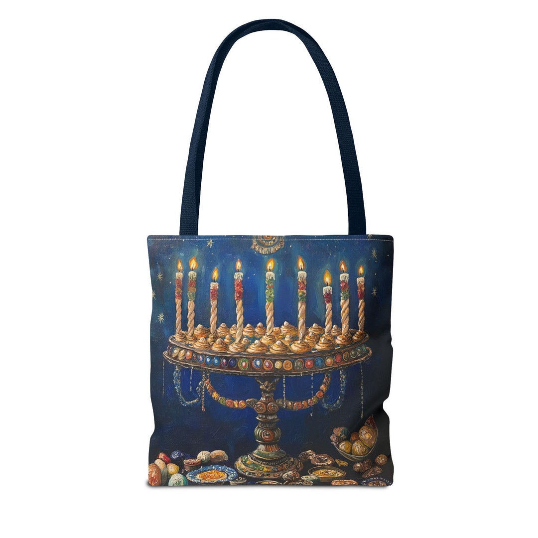 Hanukkah Candlestick Tote Bag, Festive Jewish Gift, Holiday Shopper ...