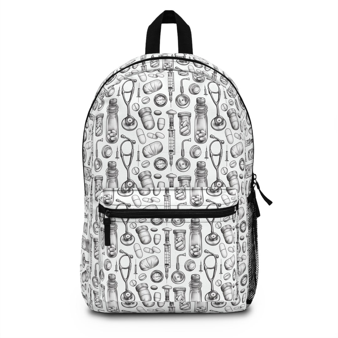Apothecary Vintage Backpack Black White Retro Medical Design School Bag ...