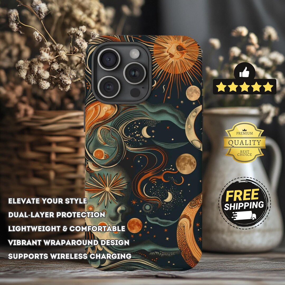 Celestial Stained Glass Moon and Stars Phone Case iPhone 15 Pro Max ...