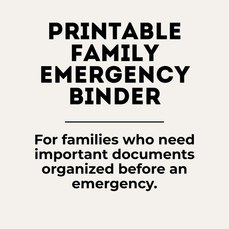 Just in Case Binder Printable Family Emergency Binder Important ...
