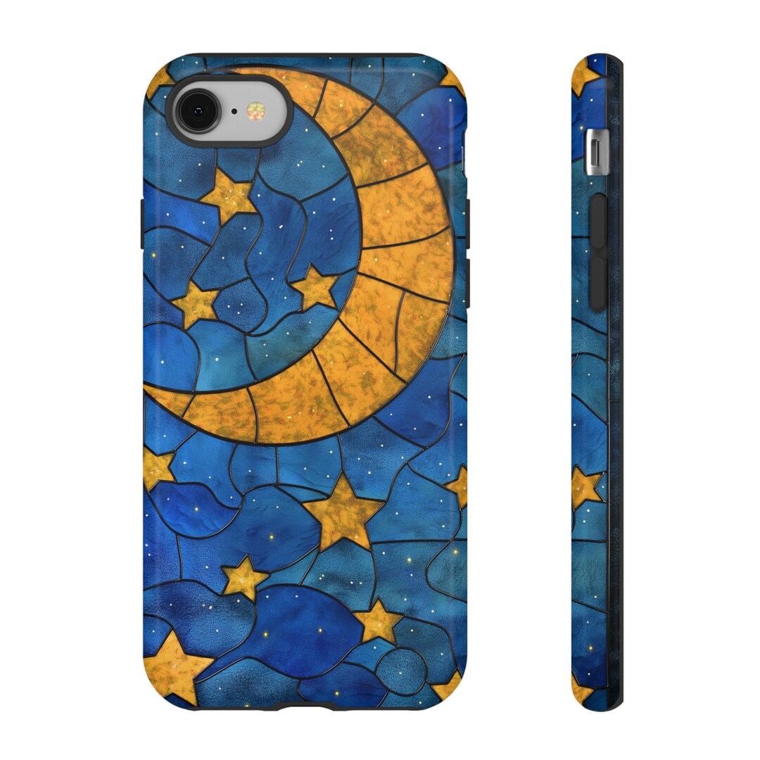 Celestial Stained Glass Moon and Stars Phone Case Faux Stain Glass ...
