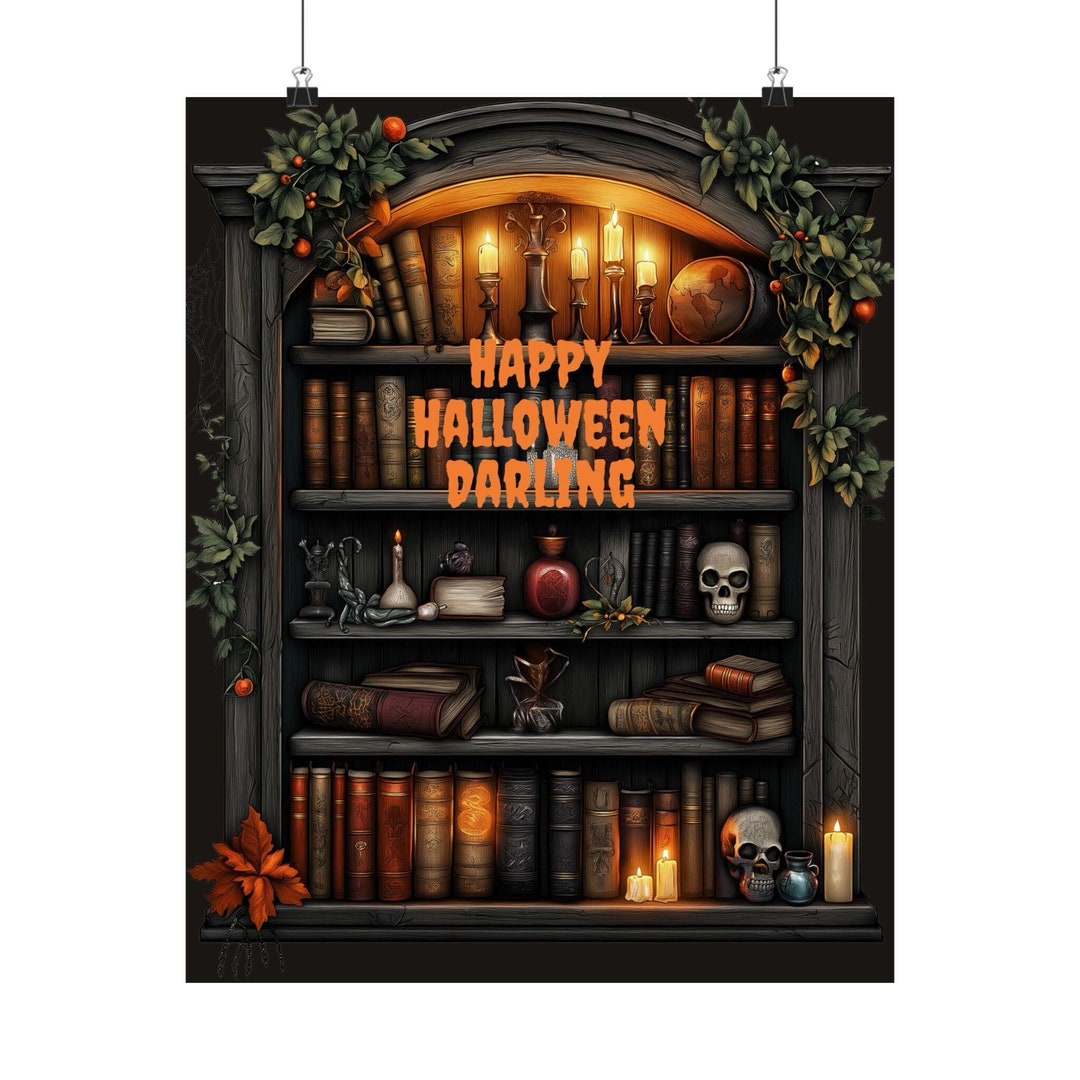 Spooky Haunted Bookshelf Matte Poster 16x20 for Halloween Decor - Etsy
