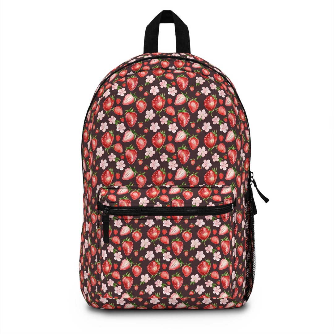Strawberry Floral Backpack Cute Fruit Pattern School Bag Durable ...