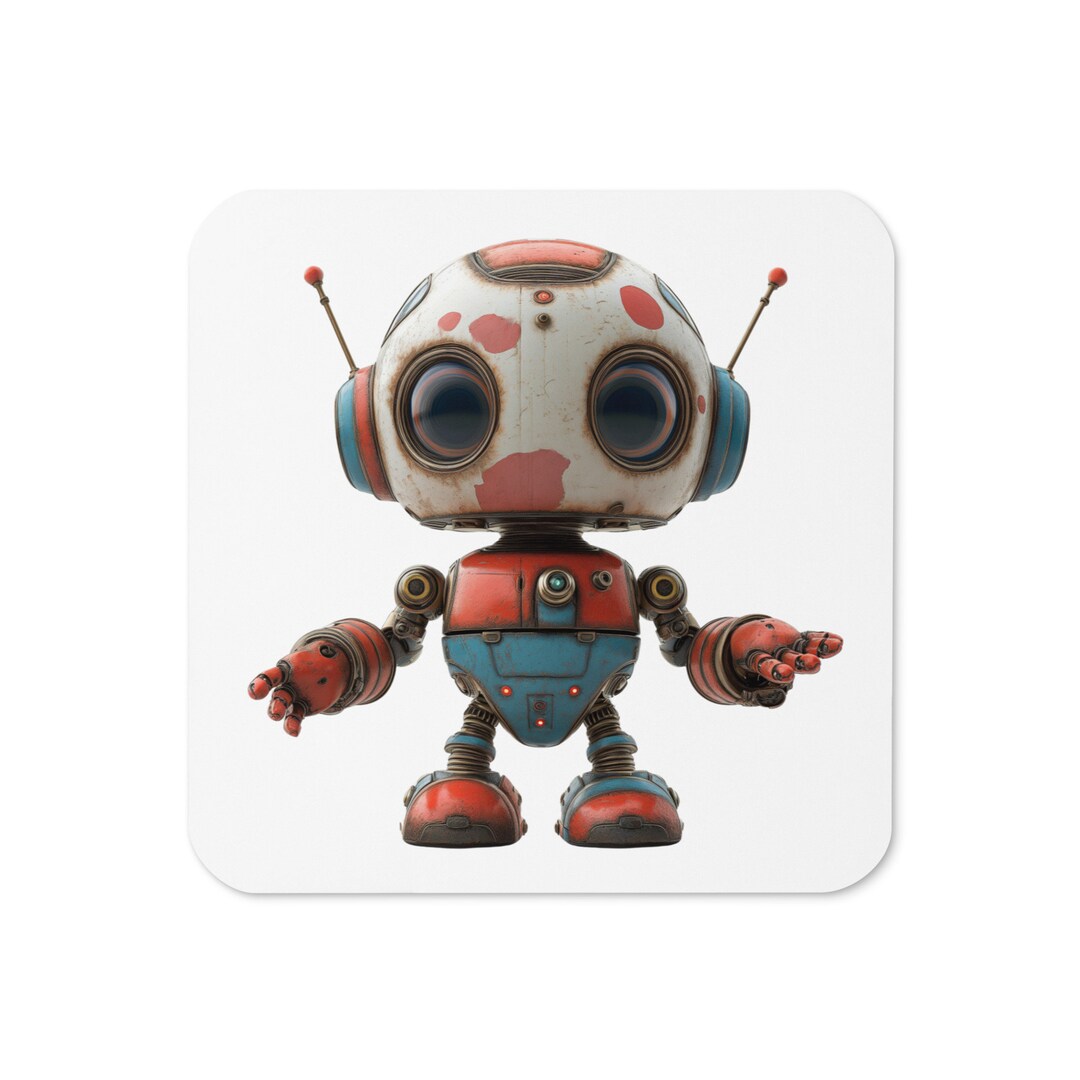Pixar Styled Red White and Blue Robot Cork-back Coaster, Drink Coaster ...
