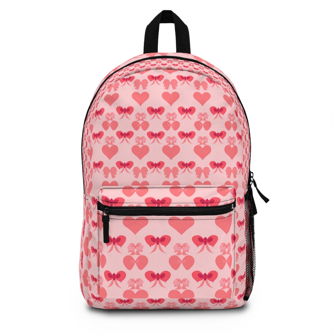 Personalized Pink Bow Heart Backpack Lightweight Waterproof Coquette ...
