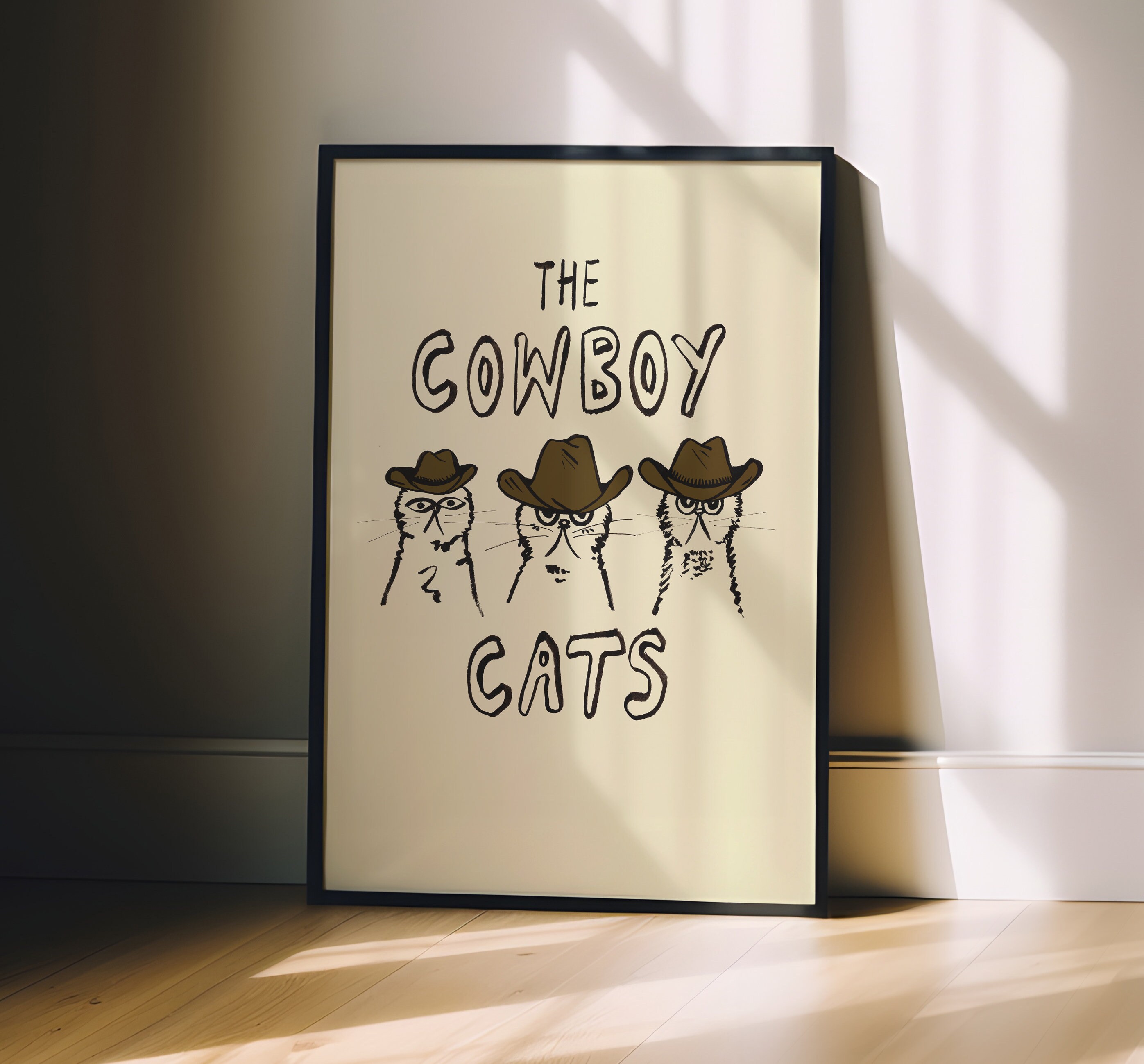 COWBOY CAT Cat Poster Cat Print Cat Wall Art Gift A5 A4 A3 Illustration ...