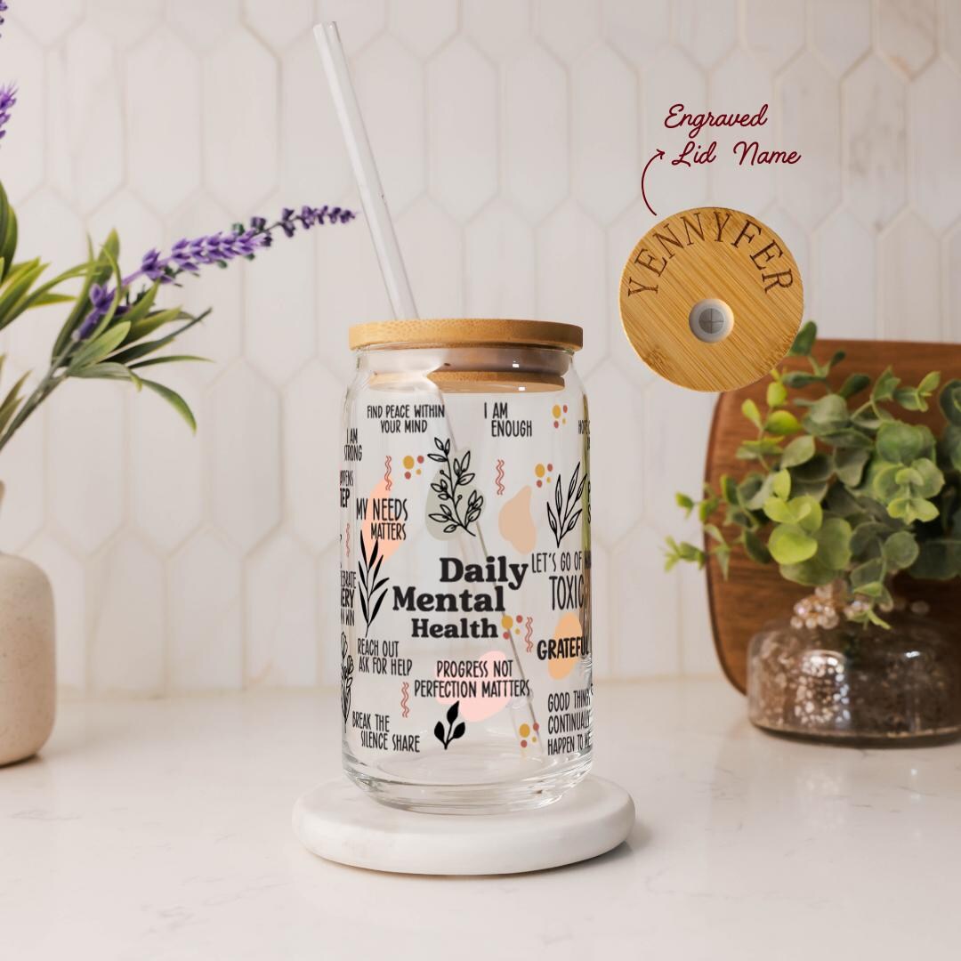 Personalized Affirmations Glass Cup, Bamboo Lid & Straw, 16oz - Etsy