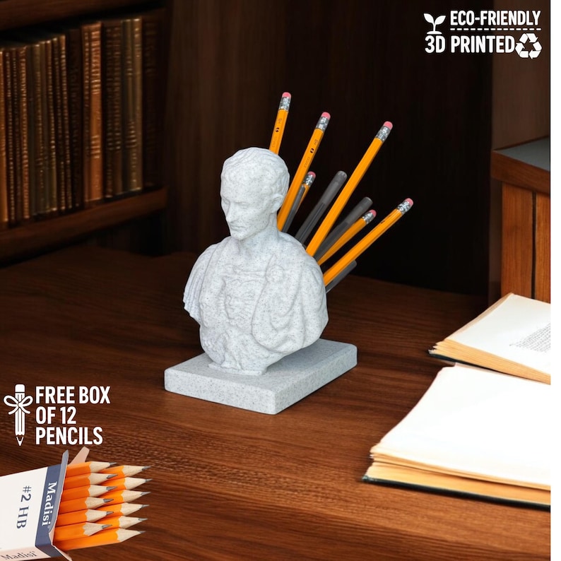 Julius Caesar Pen Holder, 3D Printed Desk Decor, Includes Pencils - Etsy