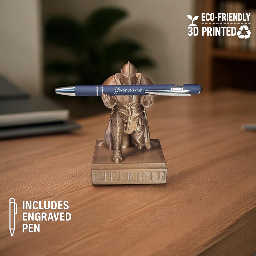 Knight Pen Holder With Personalized Engraved Pen, Fantasy Desk Decor ...