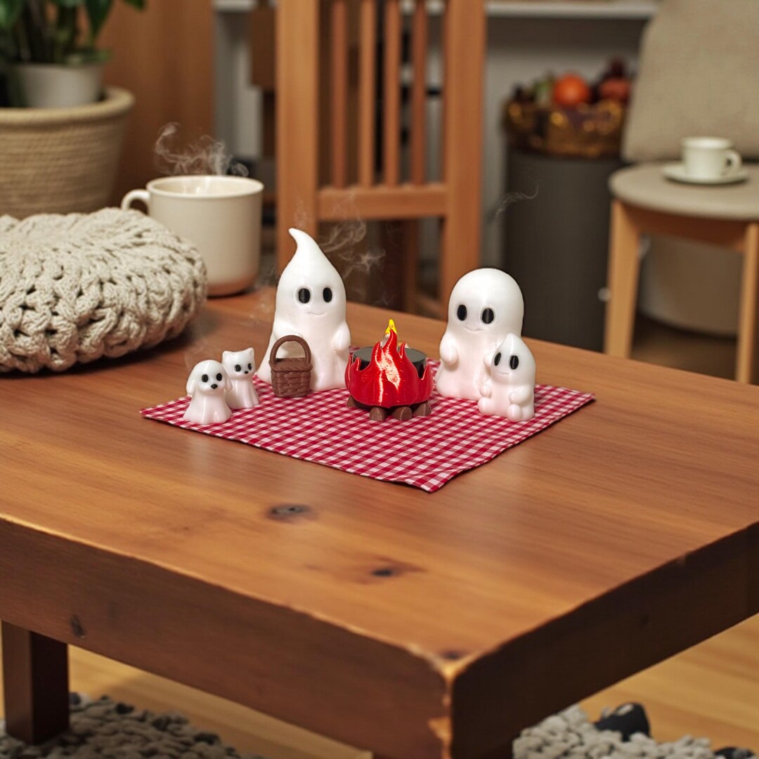 Ghost Family Picnic Set: Kawaii Halloween Table Decor With LED Campfire ...
