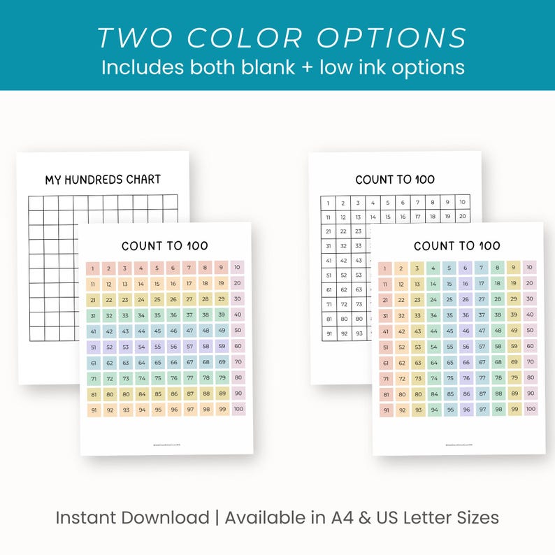 Hundreds Chart Printable for Kindergarten, Homeschool Math Activity for ...
