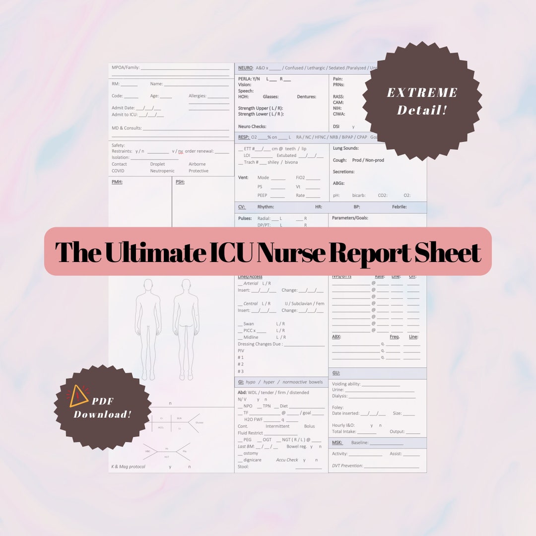 The Ultimate ICU Report Sheet Detailed ICU Handoff Report Sheet - Etsy