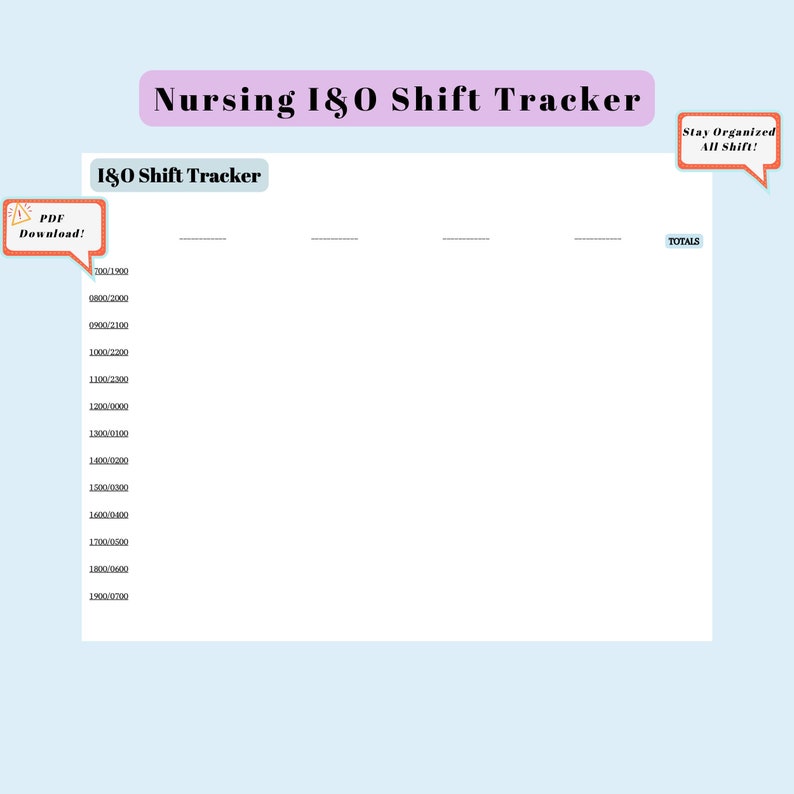Nursing I&O Shift Tracker Nursing Essentials - Etsy