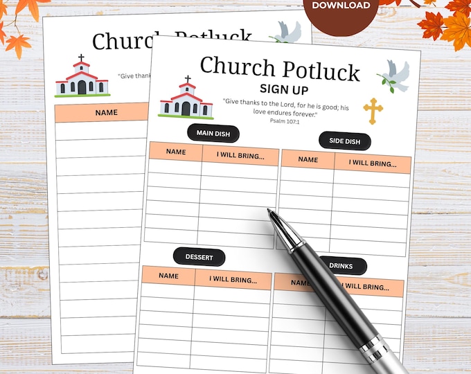 Potluck Sign up Sheet | Church Potluck Sign up Sheet | Church Potluck ...