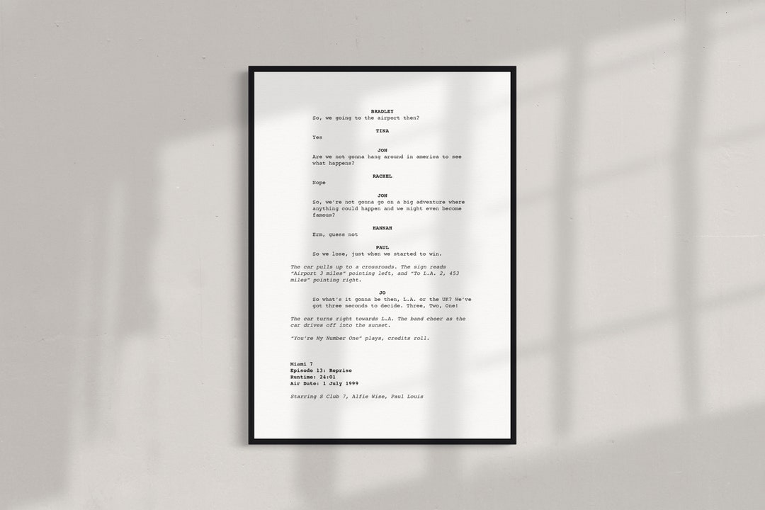 S Club 7 - Miami 7 TV Series Script Wall Art | High Quality Music ...