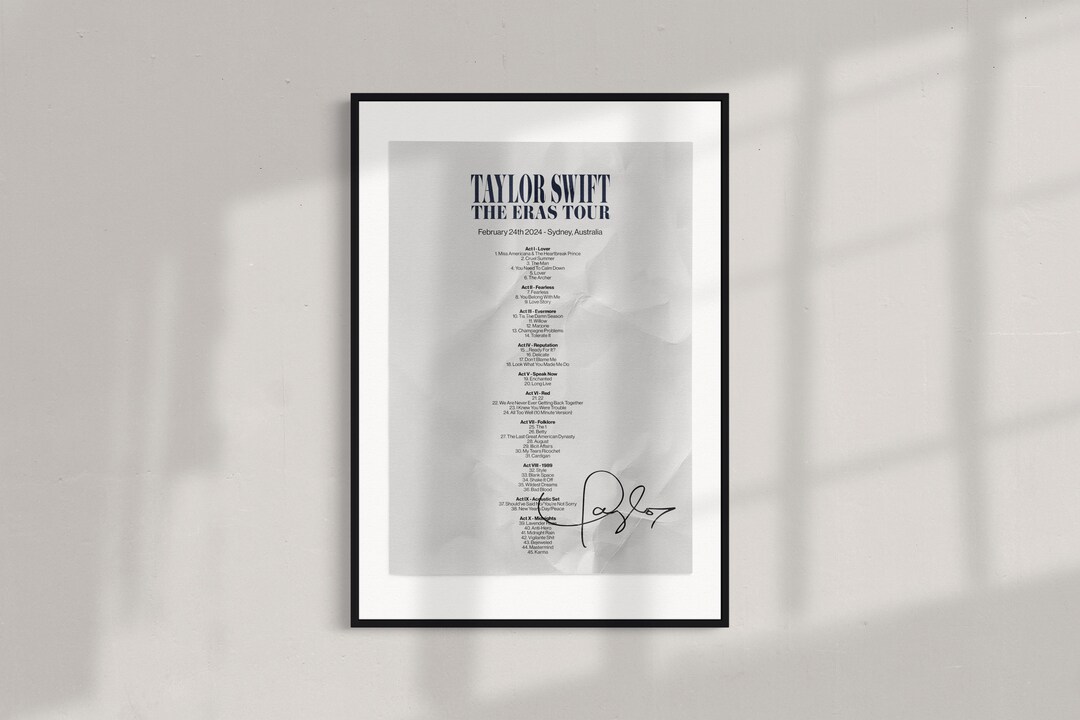 Taylor Swift Eras Tour Setlist Personalised Wall Art High Quality Music ...