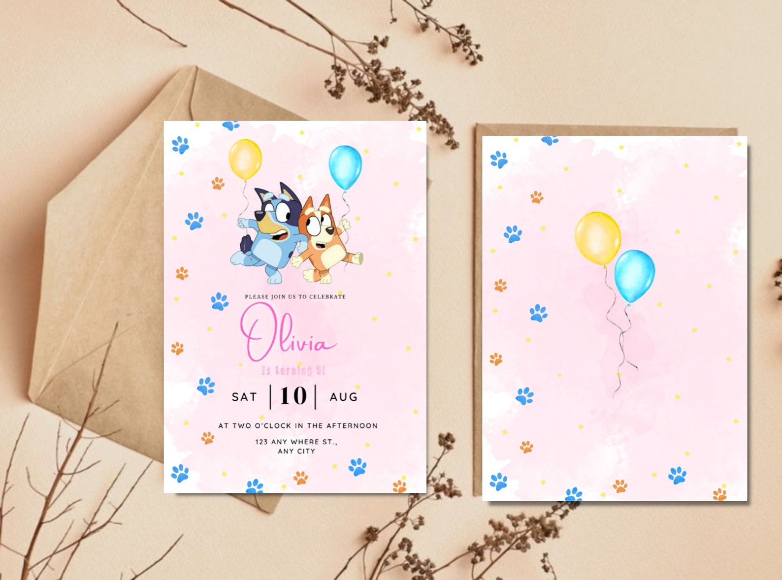 Bluey Pink Birthday Invitation Invite Template Bluey and Bingo Birthday ...