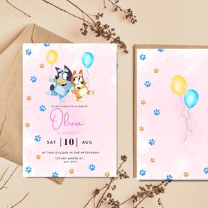Bluey Pink Birthday Invitation Invite Template Bluey and Bingo Birthday ...