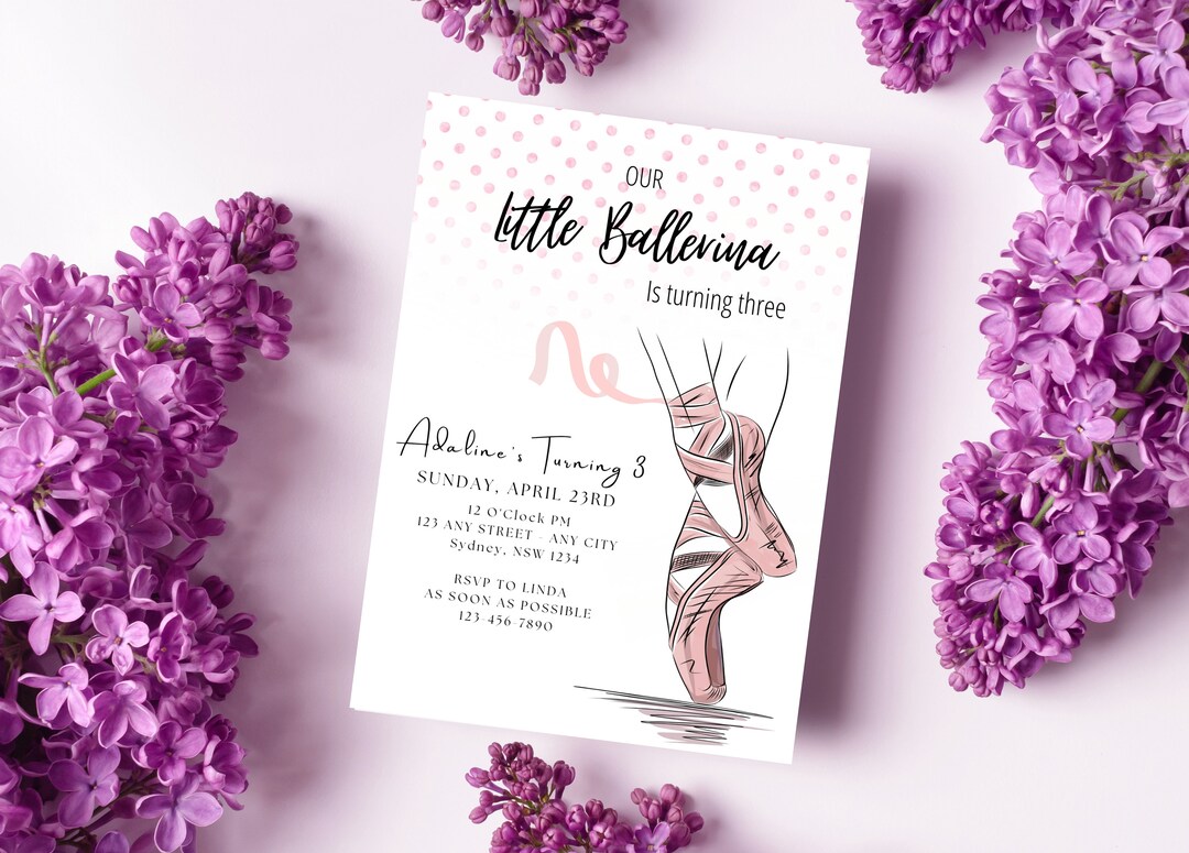 Pink Ballet Slippers Birthday Invitation Template Princess Themed Decor ...