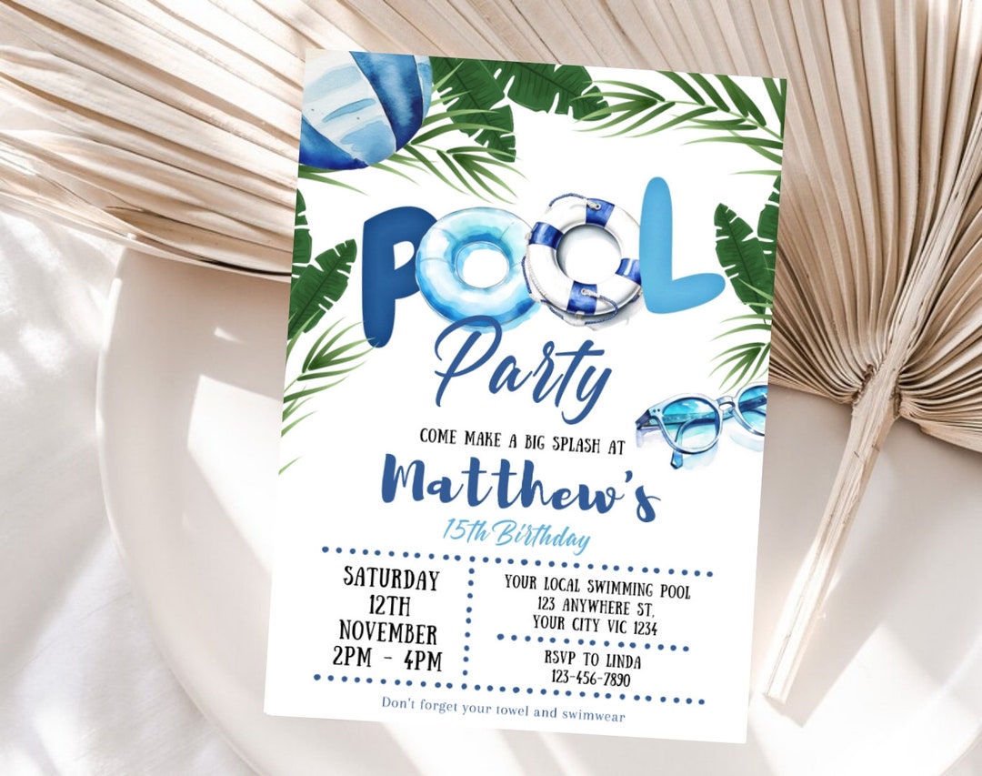Pool Party Birthday Invitation, Editable Template, Gender Neutral Pool ...