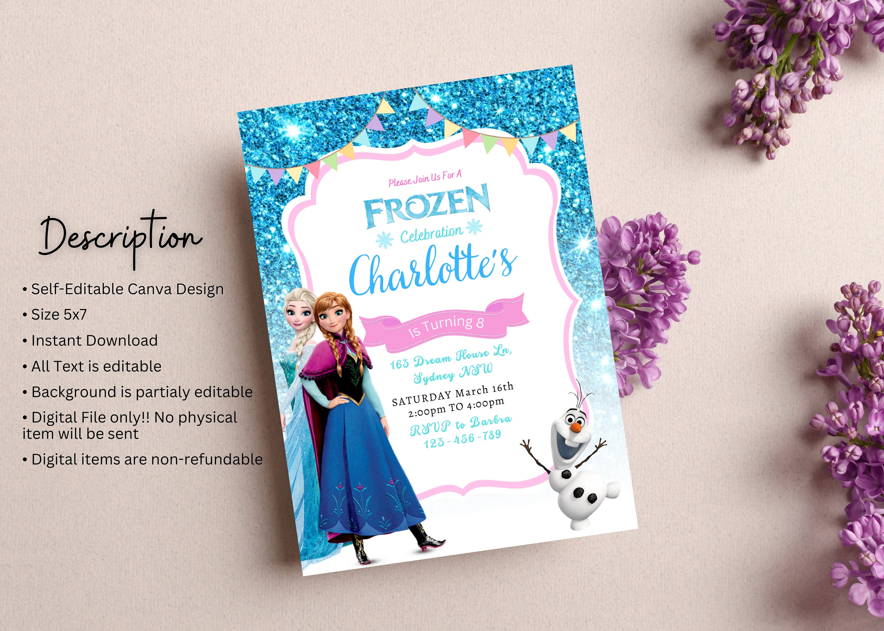 Frozen Digital Princess Elsa Birthday Invitation Download for Print or ...