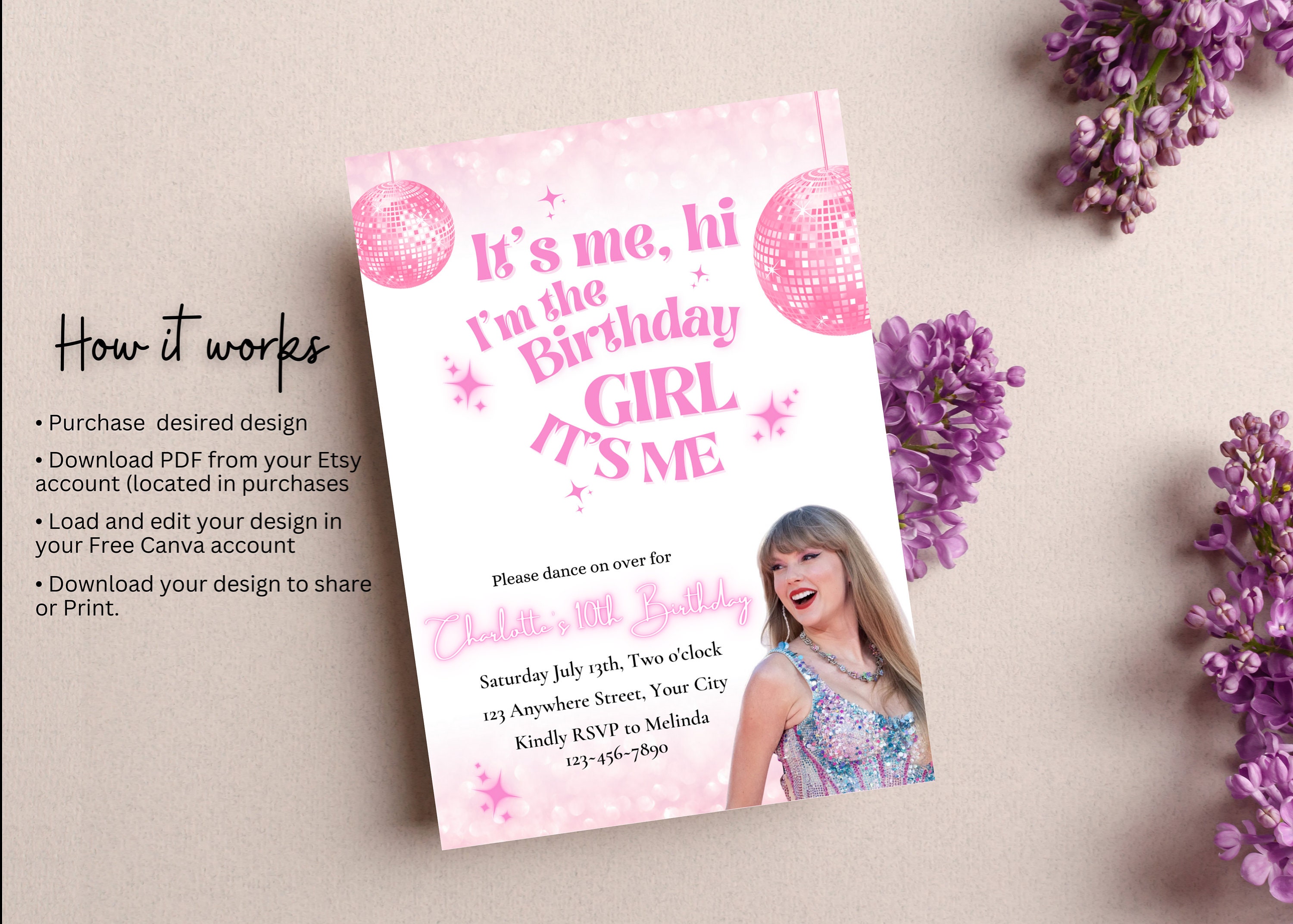 Digital Taylor Swift Birthday Invitation Download for Print/text 5x7 ...