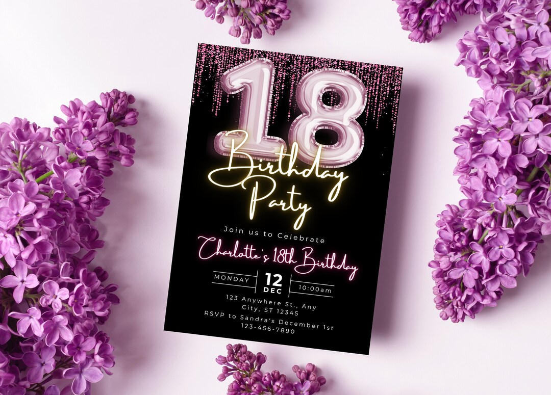 Editable 18th Birthday Invitation Template, Printable Pink Balloon ...