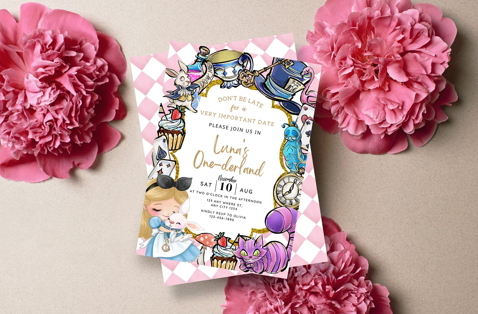 Alice in Wonderland Birthday Invitation Invite Template Tea Party ...
