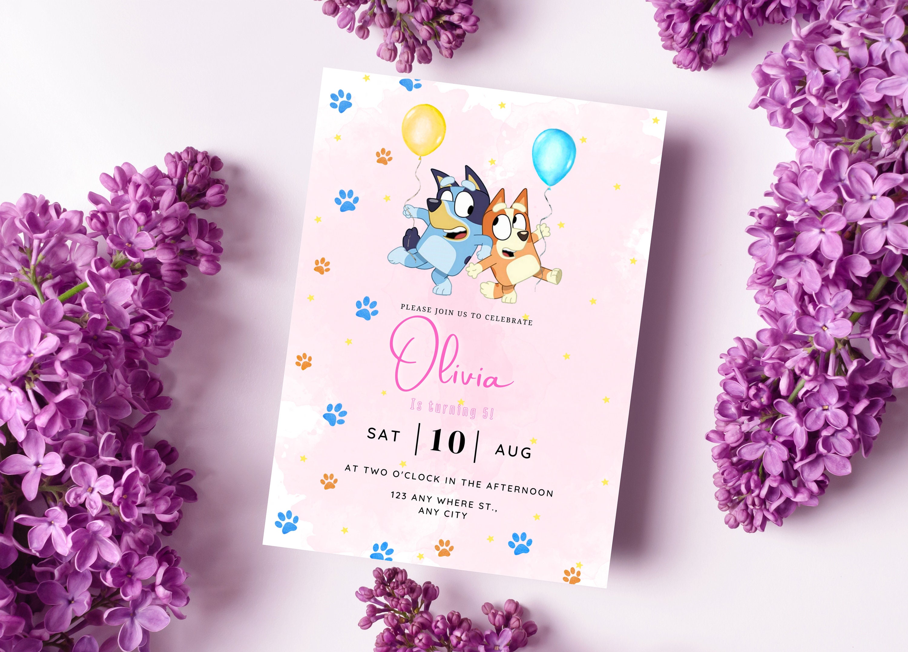 Bluey Pink Birthday Invitation Invite Template Bluey and Bingo Birthday ...