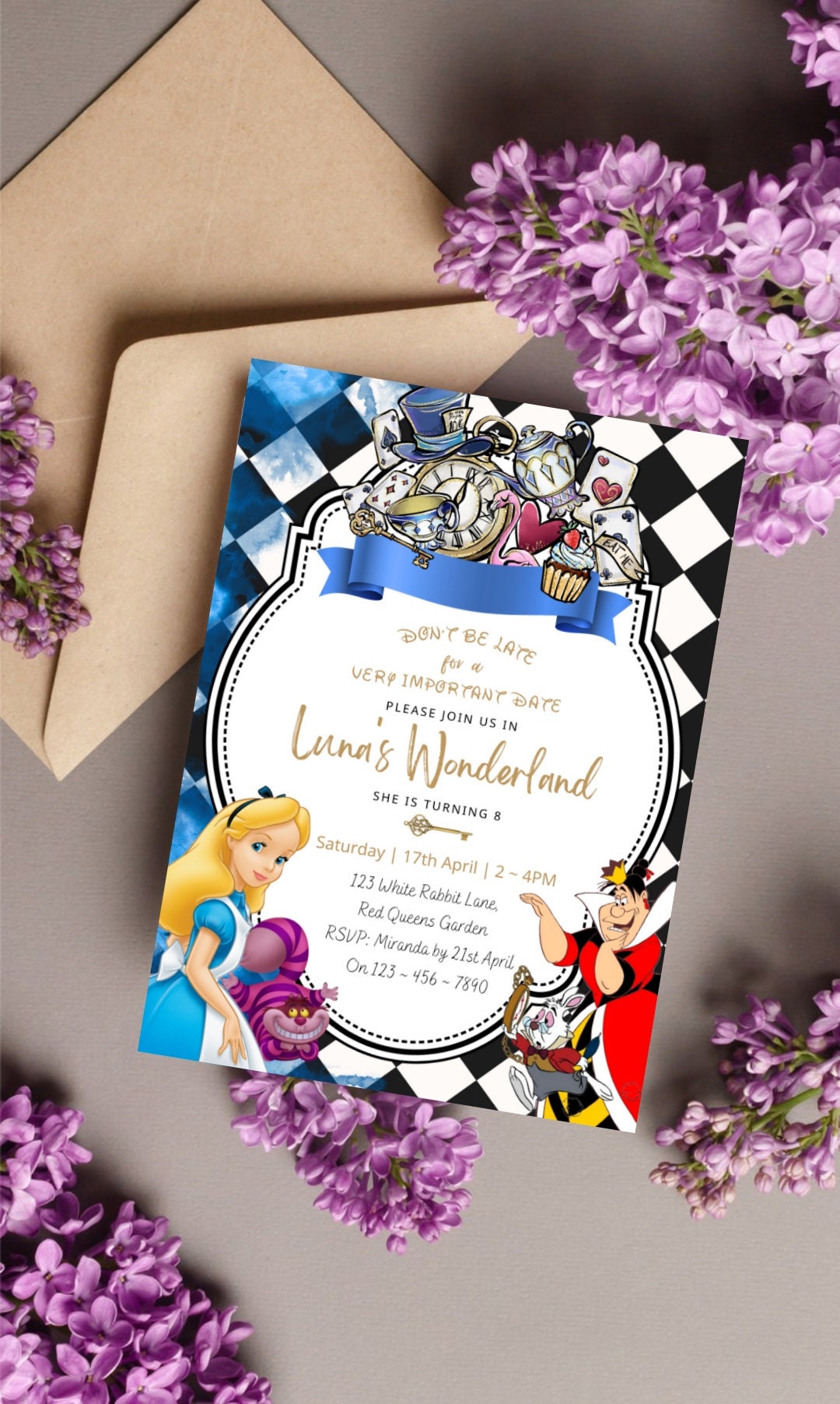 Alice in Wonderland Birthday Invitation Invite Template Tea Party ...