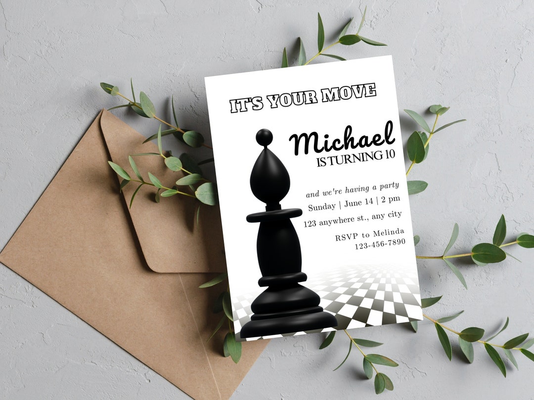 Chess Birthday Invitation, Game Night Invite, Black and White Birthday ...