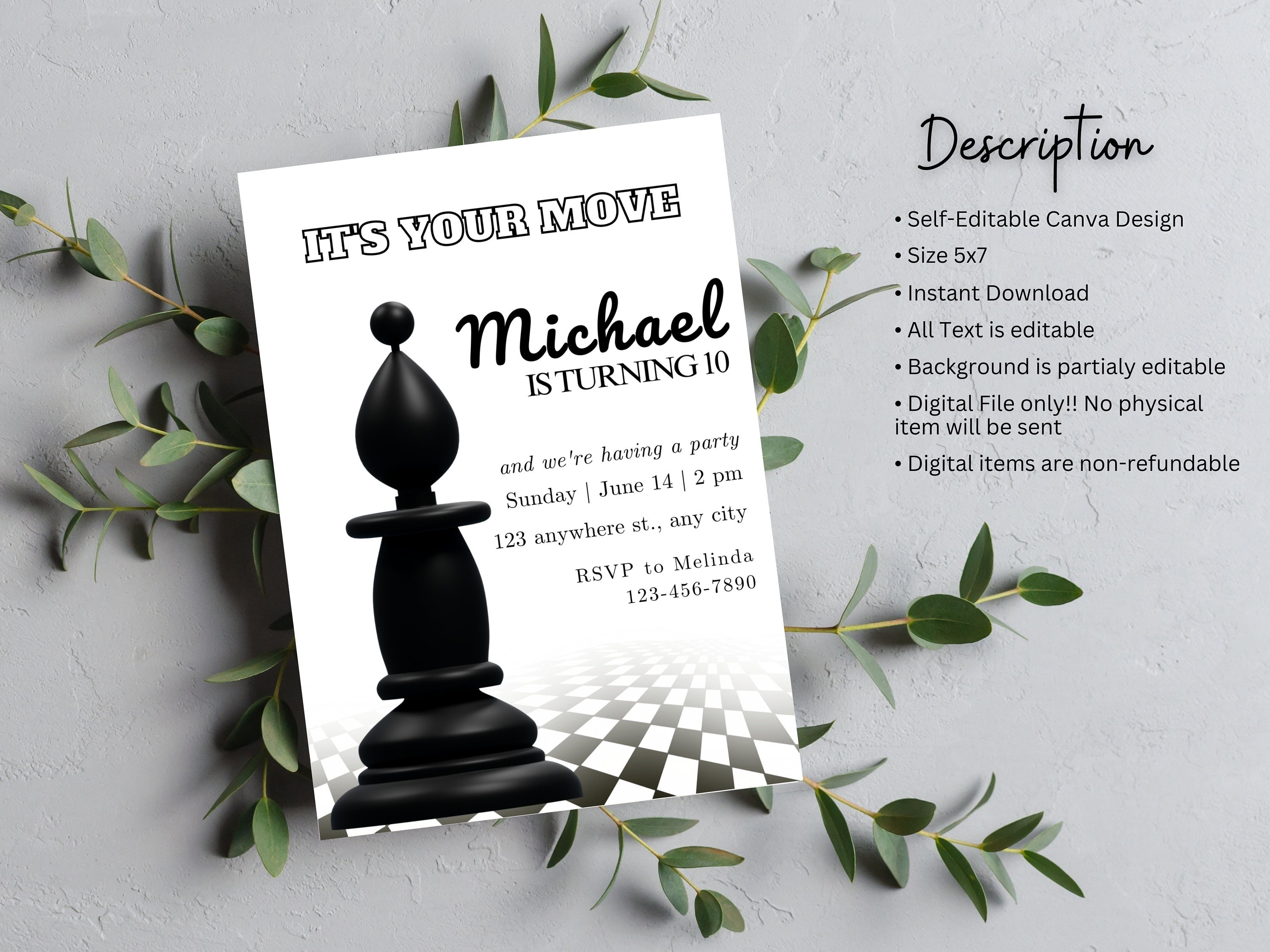 Chess Birthday Invitation, Game Night Invite, Black and White Birthday ...