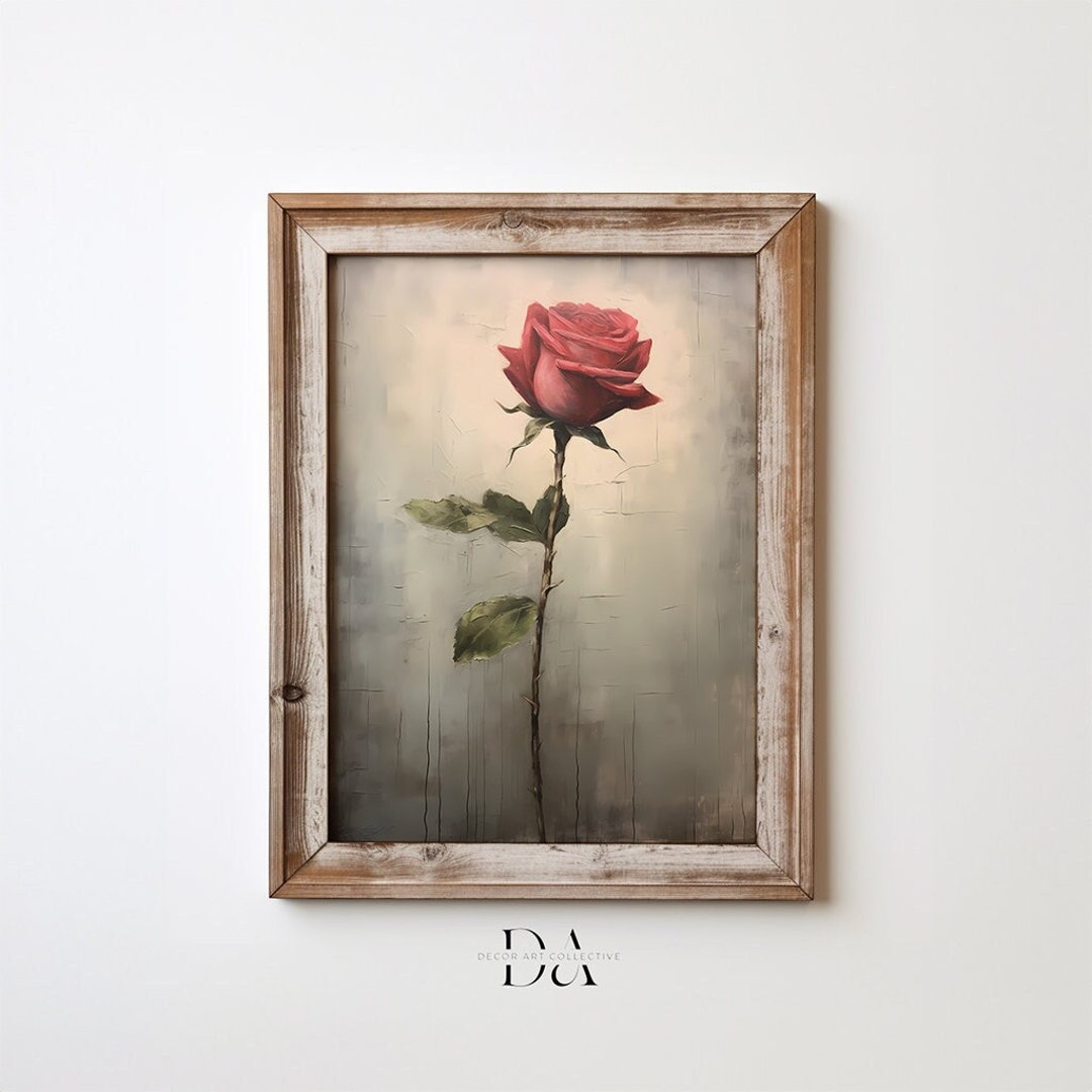Printable Red Rose Oil Painting, Vintage Landscape Art Print, Red Rose ...