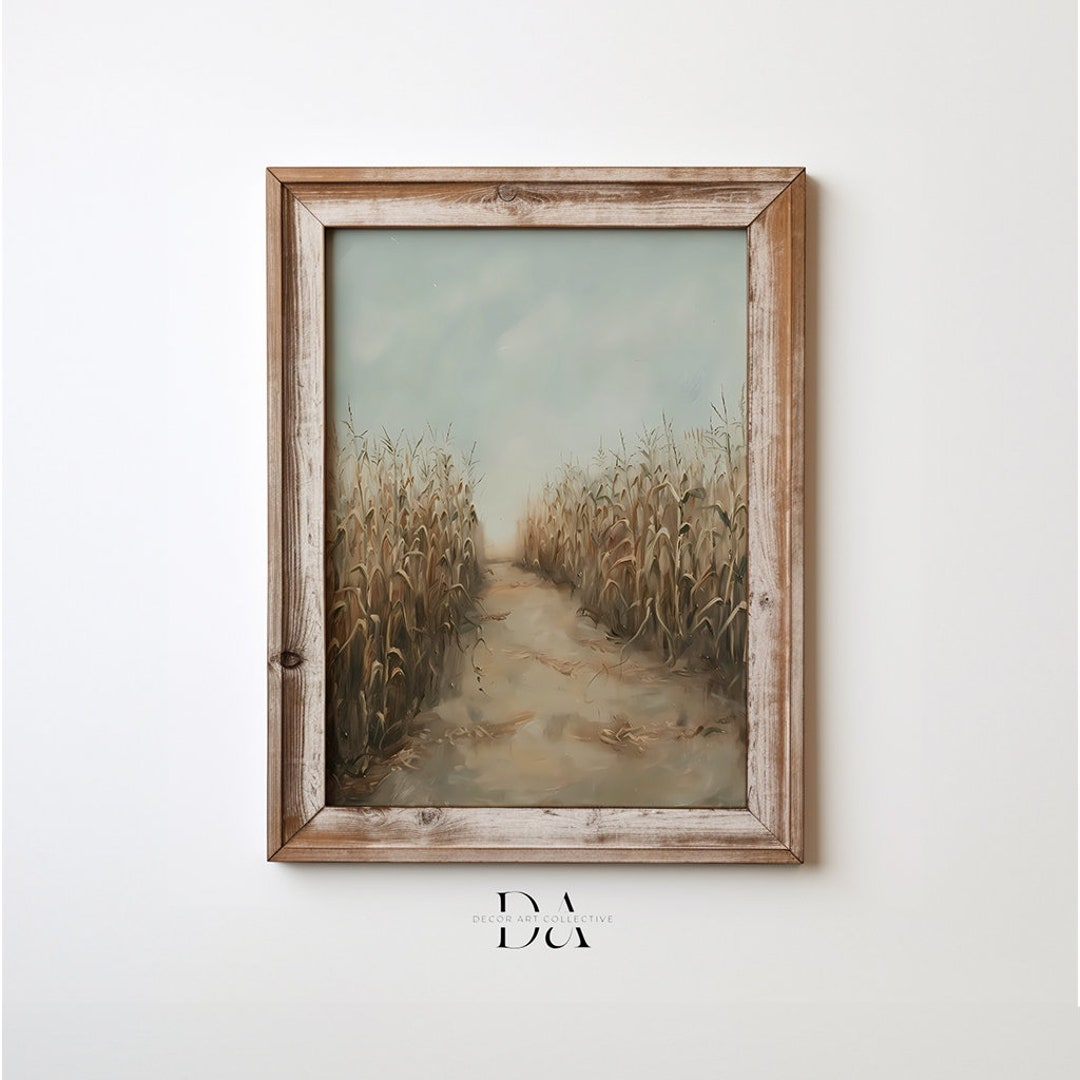 Printable Corn Field Oil Painting, Vintage Landscape Art Print, Corn ...