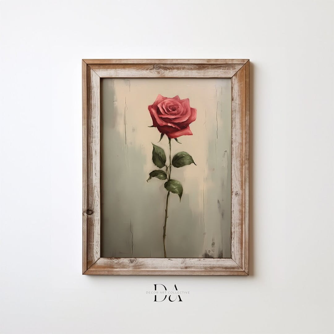 Printable Red Rose Oil Painting, Vintage Landscape Art Print, Red Rose ...