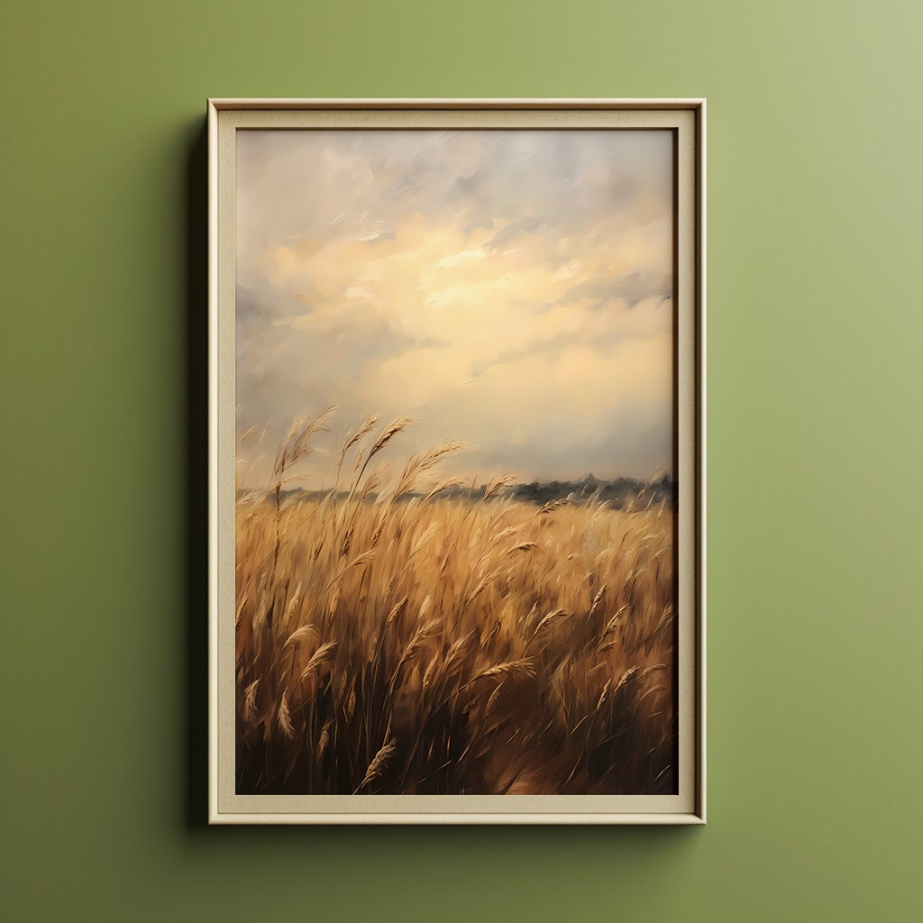 Printable Wheat Field Oil Painting, Vintage Landscape Art Print, Wheat ...
