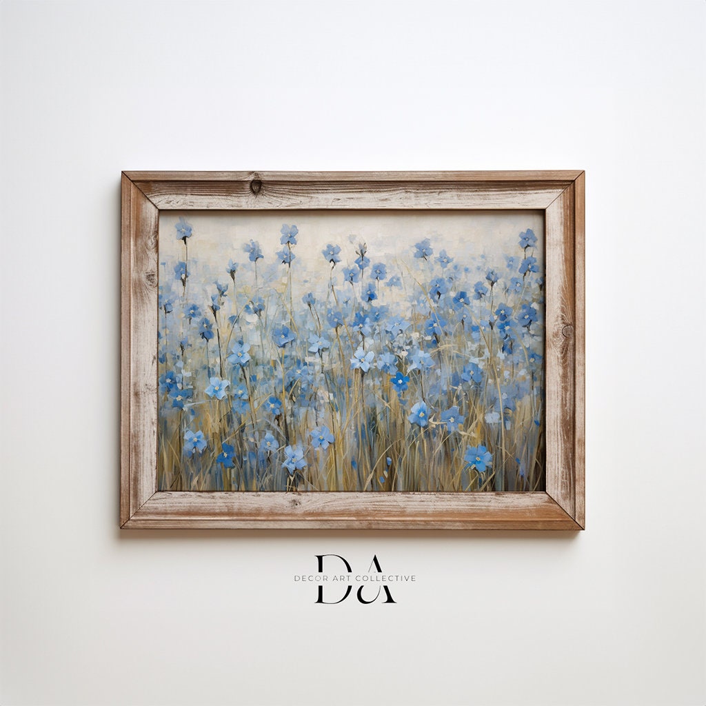 Printable Flower Field Oil Painting, Vintage Landscape Art Print ...