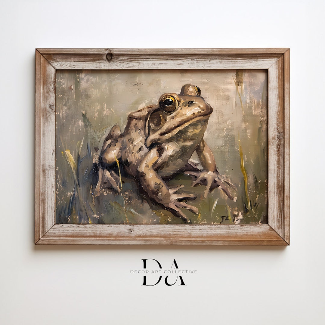 Printable Frog Oil Painting, Vintage Landscape Art Print, Frog Wall Art ...