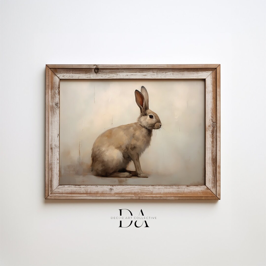 Printable Rabbit Oil Painting, Vintage Landscape Art Print, Rabbit Wall ...