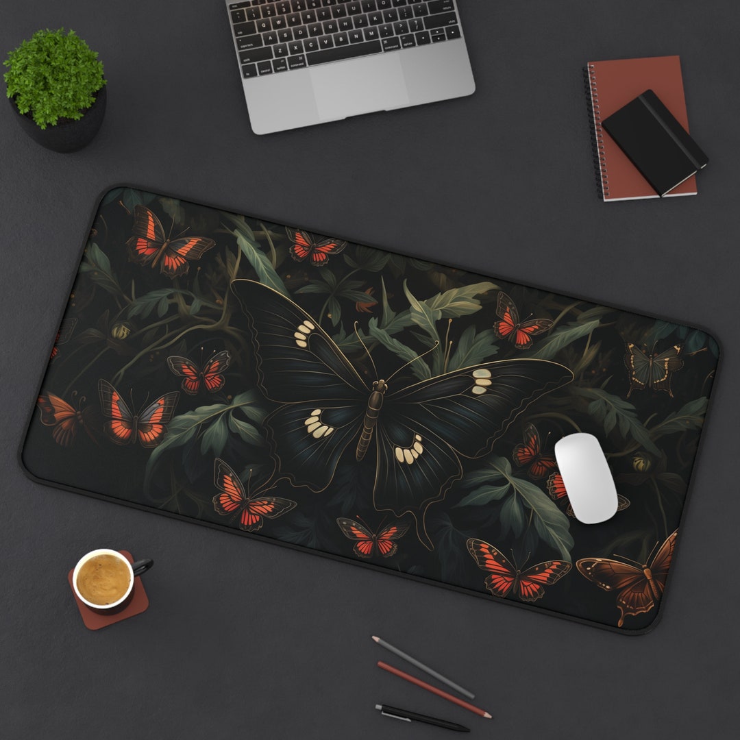 Cottagecore Desk Mat, Enchanted Forest Butterfly Theme, Large Mousepad ...