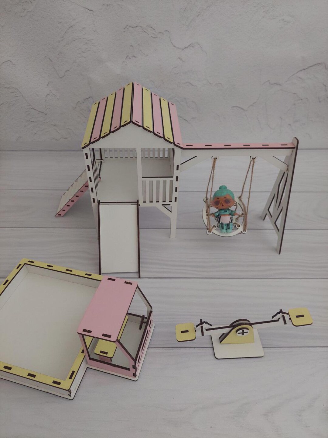 Miniature Wooden Playground for Dolls – Swing, Slide & Sandbox ...